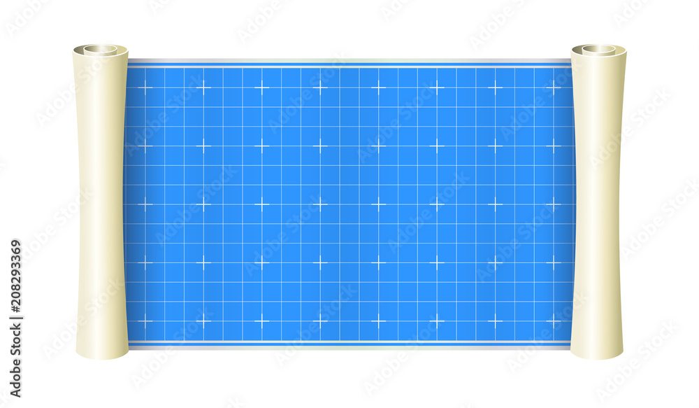 Roll of paper for engineering drawings and computing, isolated on white ...