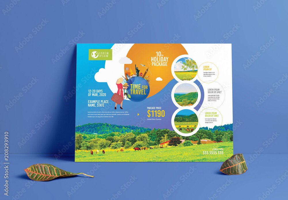 Travel Flyer Layout Set with Global Landmark Illustrations Stock ...