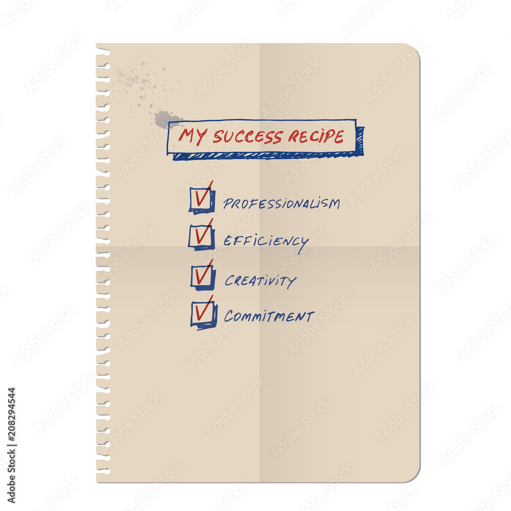 Sucess Recipe: List of requirements to achieve success written by hand ...