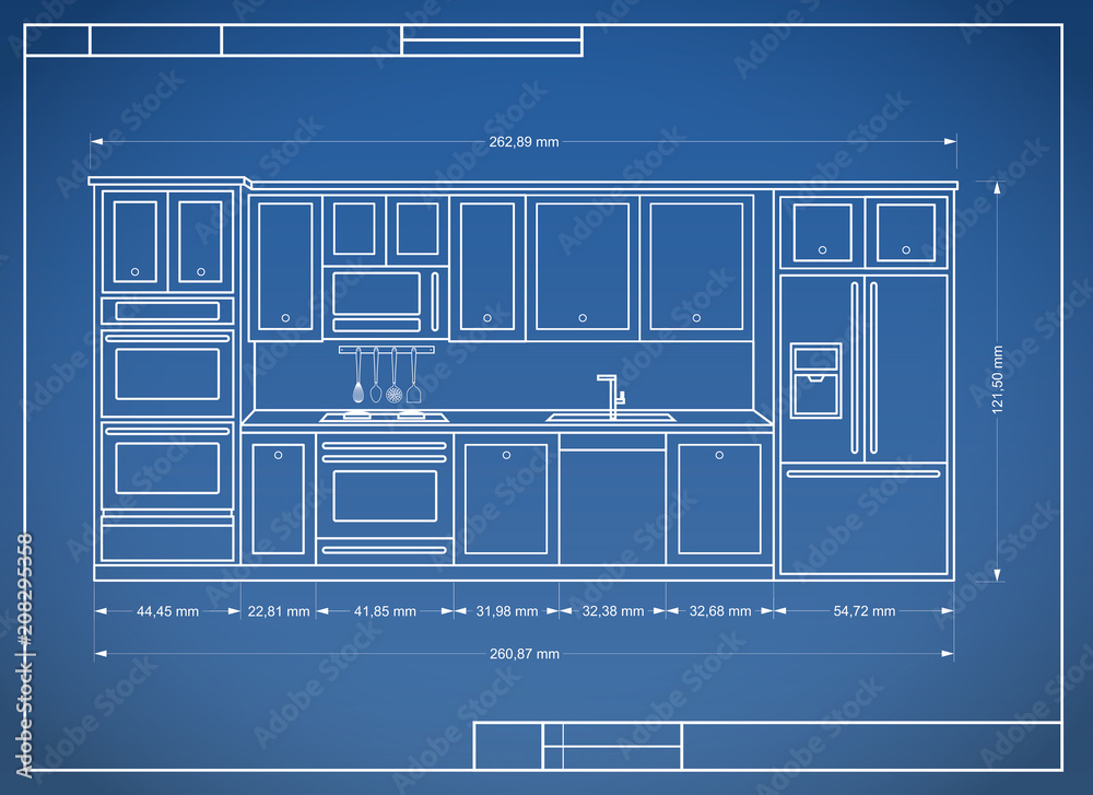 blueprint paper more kitchen plan project vector Stock Vector | Adobe Stock