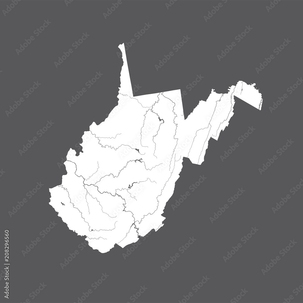 Vecteur Stock U.S. states - map of West Virginia. Rivers and lakes are ...