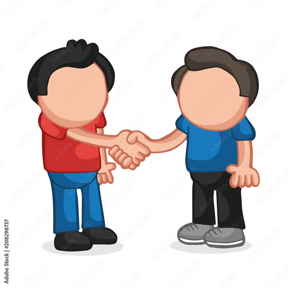 Vector hand-drawn cartoon of two men standing shaking hands Stock ...