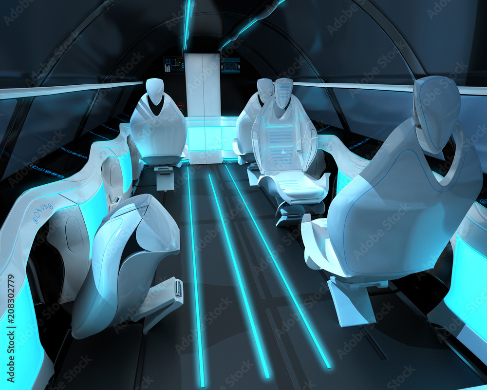 Futuristic interior design of the passenger zone of a supersonic ...