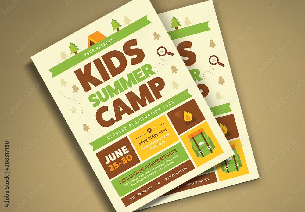 Kids Summer Camp Flyer Layout Stock Template | Adobe Stock