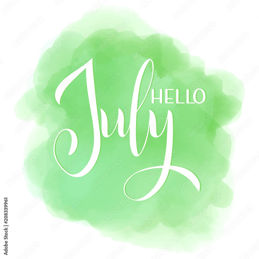 Hello July lettering. Elements for invitations, posters, greeting cards ...