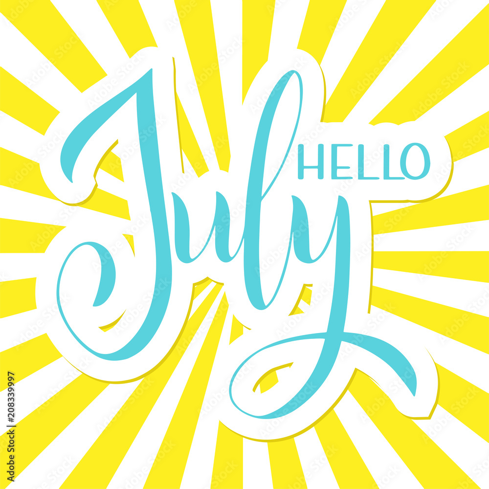 Hello July lettering. Elements for invitations, posters, greeting cards ...