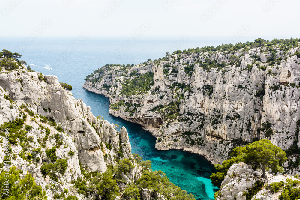 General view of the calanque of En-Vau, a long and narrow natural creek ...