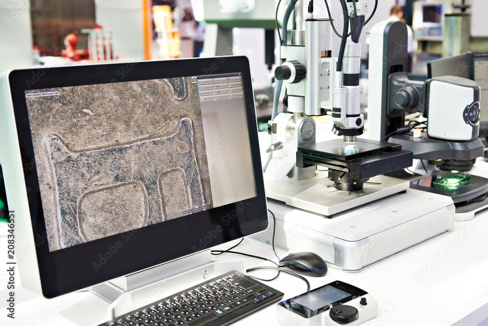 Digital microscope and monitor in laboratory Stock Photo | Adobe Stock
