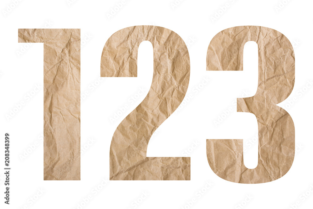 123 word with wrinkled paper texture Stock Photo | Adobe Stock