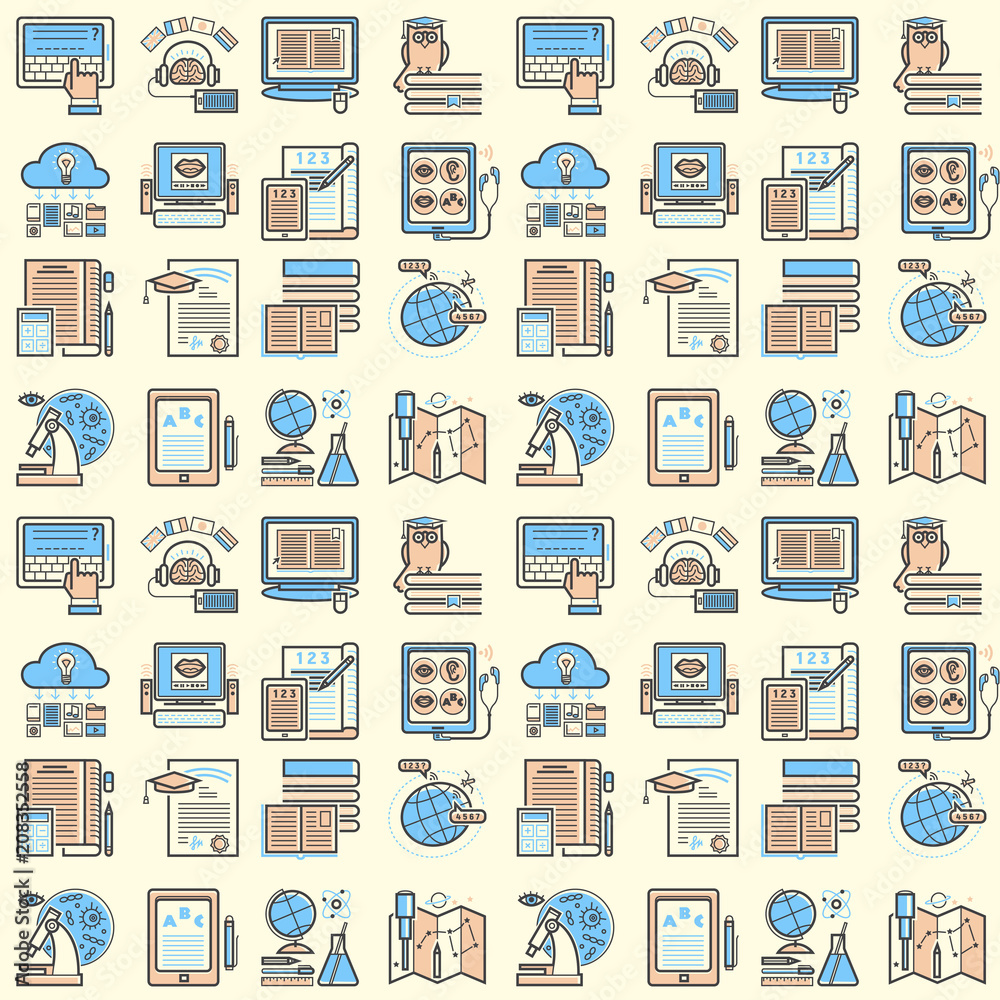 Flat design outline seamless pattern background education tutorials ...
