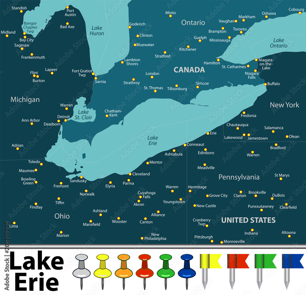 Map of Lake Erie Stock Vector | Adobe Stock