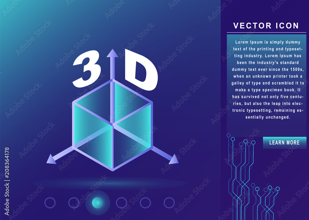 3d cube with axes, perspective icon, rotate sign, 3d modeling icon ...