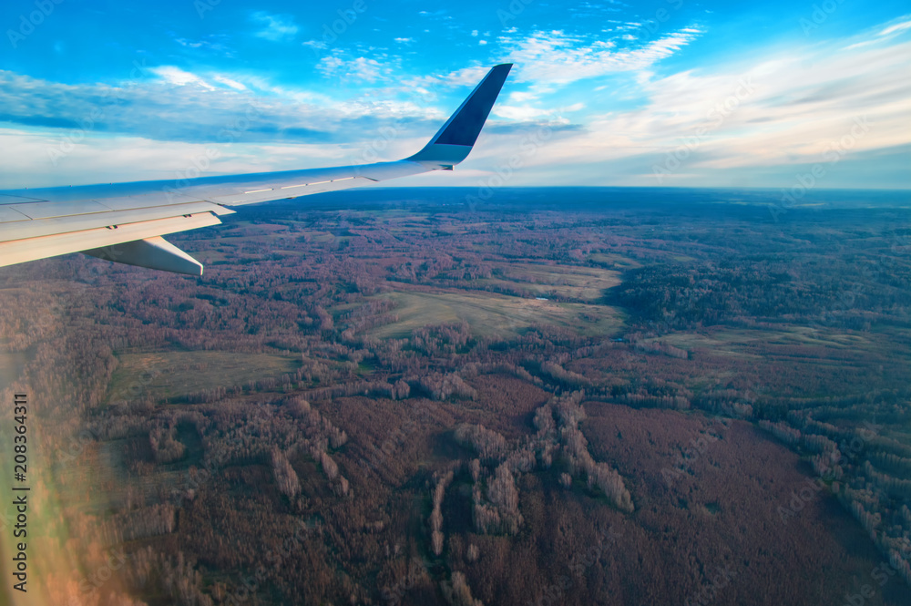 Beautiful landscape of forests and fields with a bird's-eye view. Wing ...