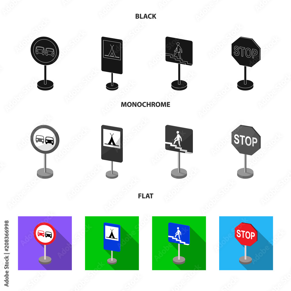 Different types of road signs black, flat, monochrome icons in set collection for design ...