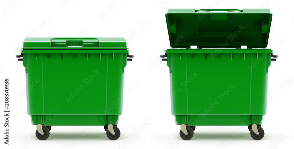 Open and closed green garbage container Stock Illustration | Adobe Stock