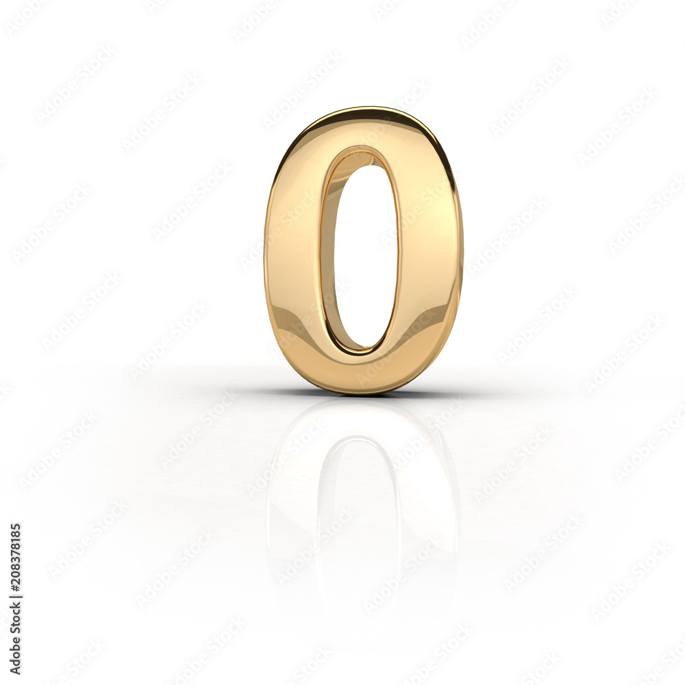 3d render (illustration) of gold metal character 0, zero. Numbers ...