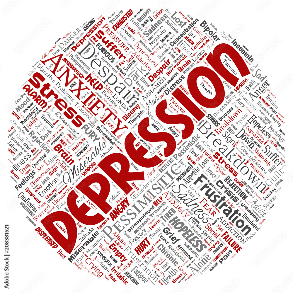 Vector conceptual depression or mental emotional disorder problem round ...