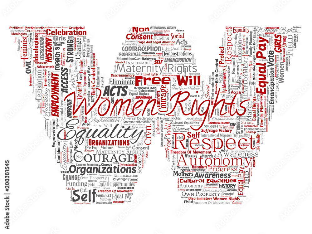 Vector conceptual women rights, equality, free-will letter font W red ...