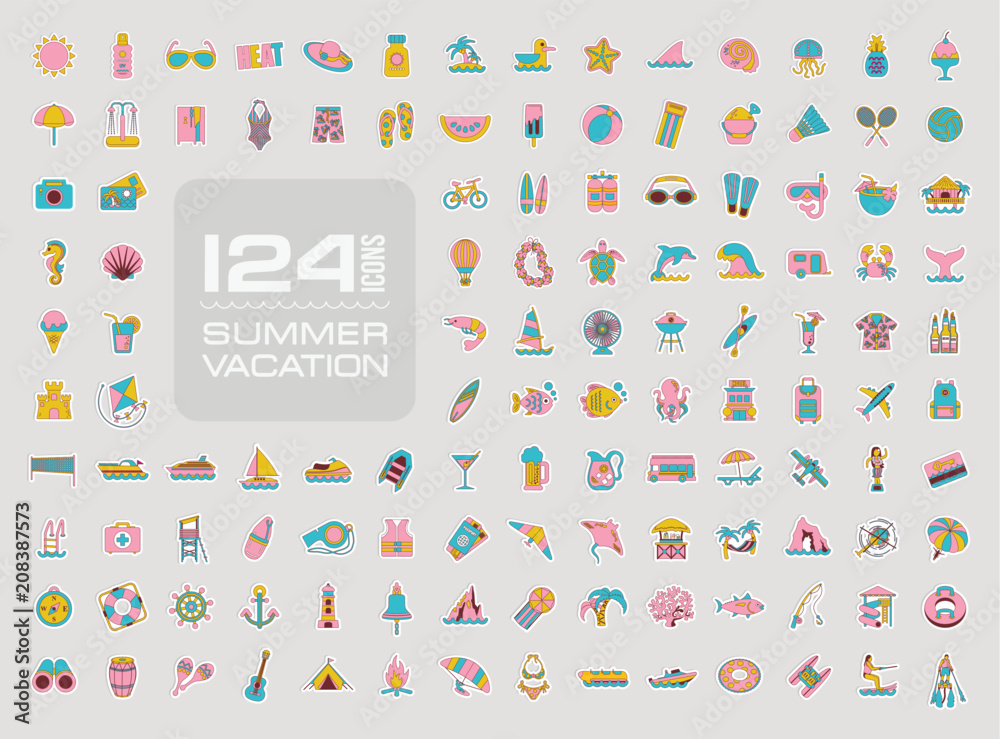 Summer icon set. Summertime. Vacation Stock Vector | Adobe Stock