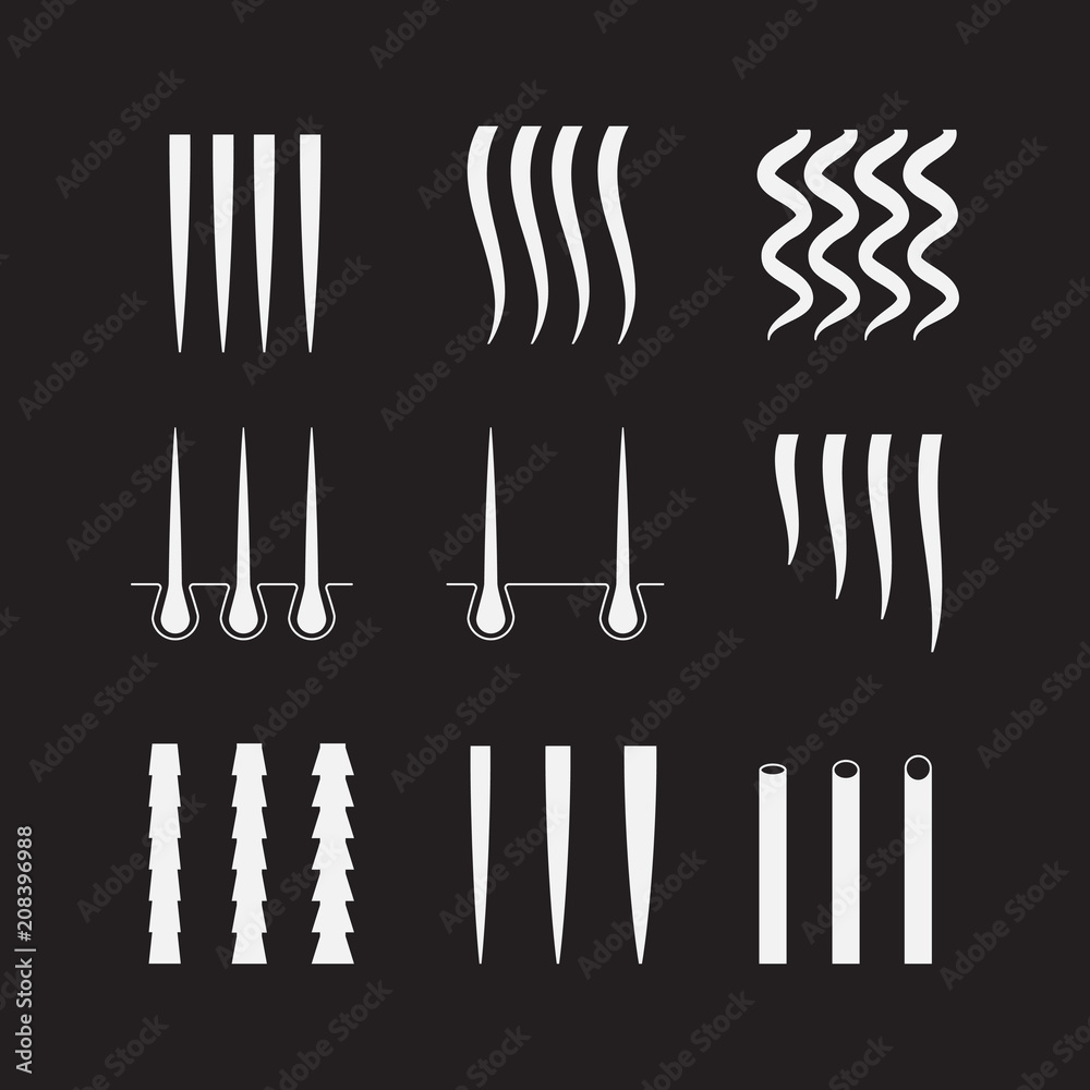 Vector Illustration of a Hair texture chart. Hair types icon set. Stock ...
