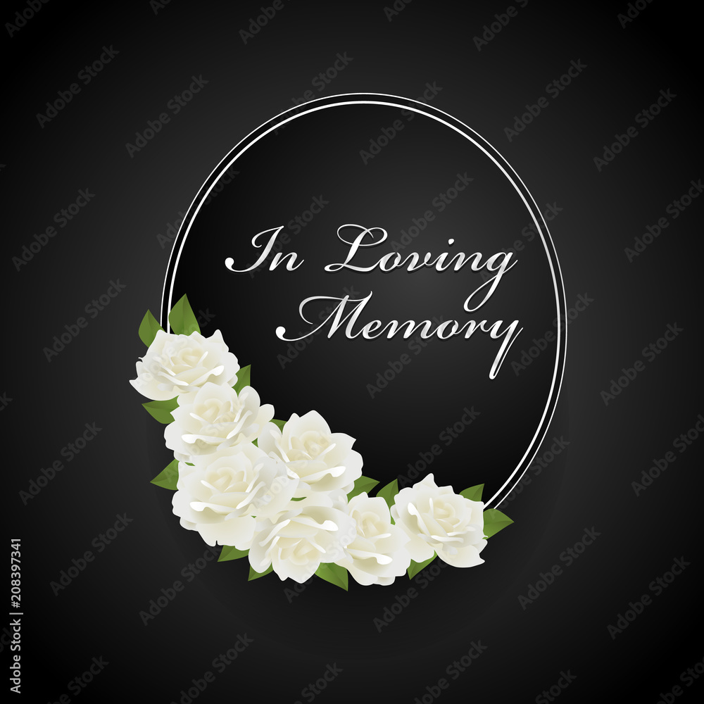 wreath with white rose on Oval frame and in loving memory text vector ...