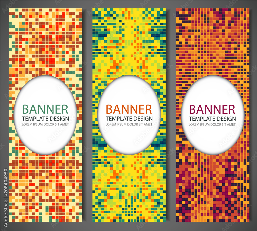 Abstract banners set with colorful pixel background. Party invetation ...