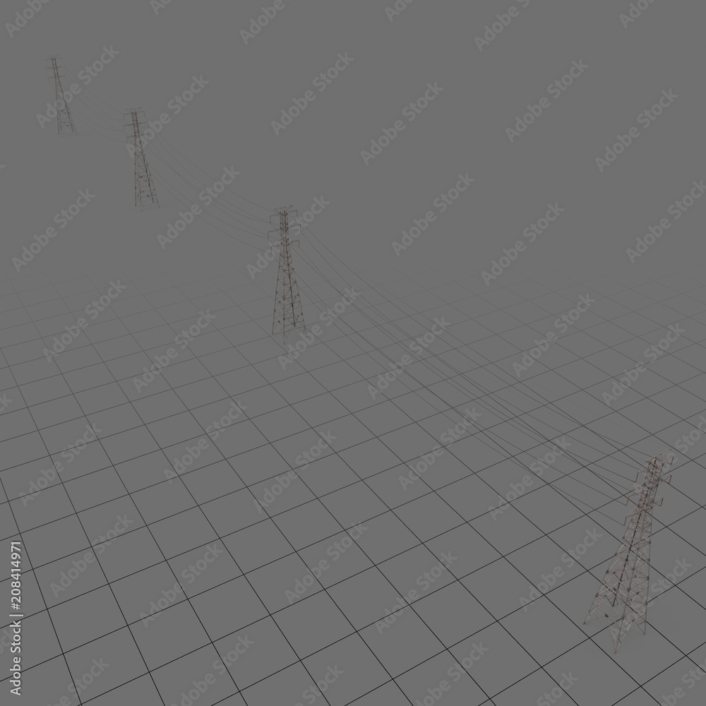 Row of power line towers Stock 3D asset | Adobe Stock