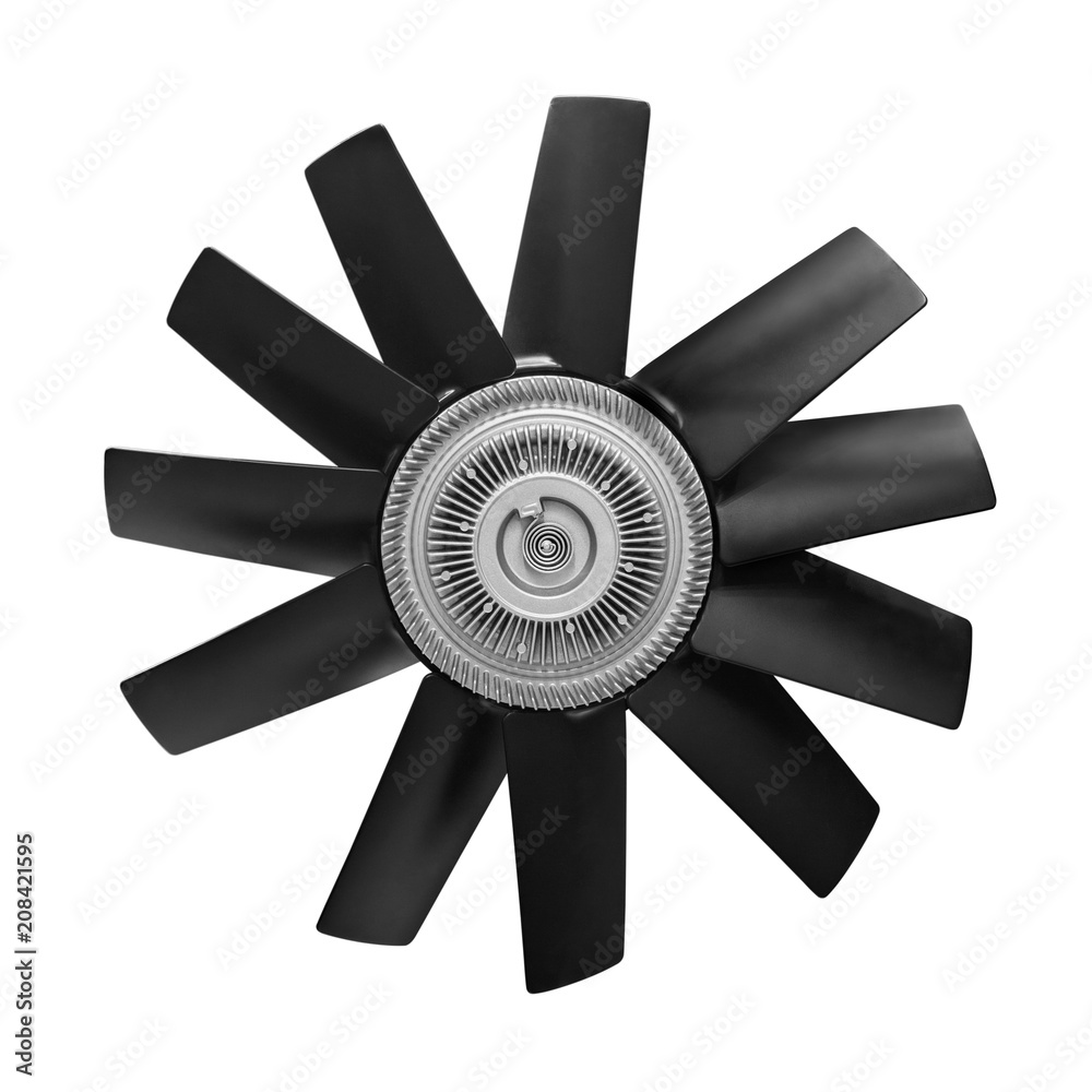 Car cooling fan with plastic blades radiator fan on white background ...