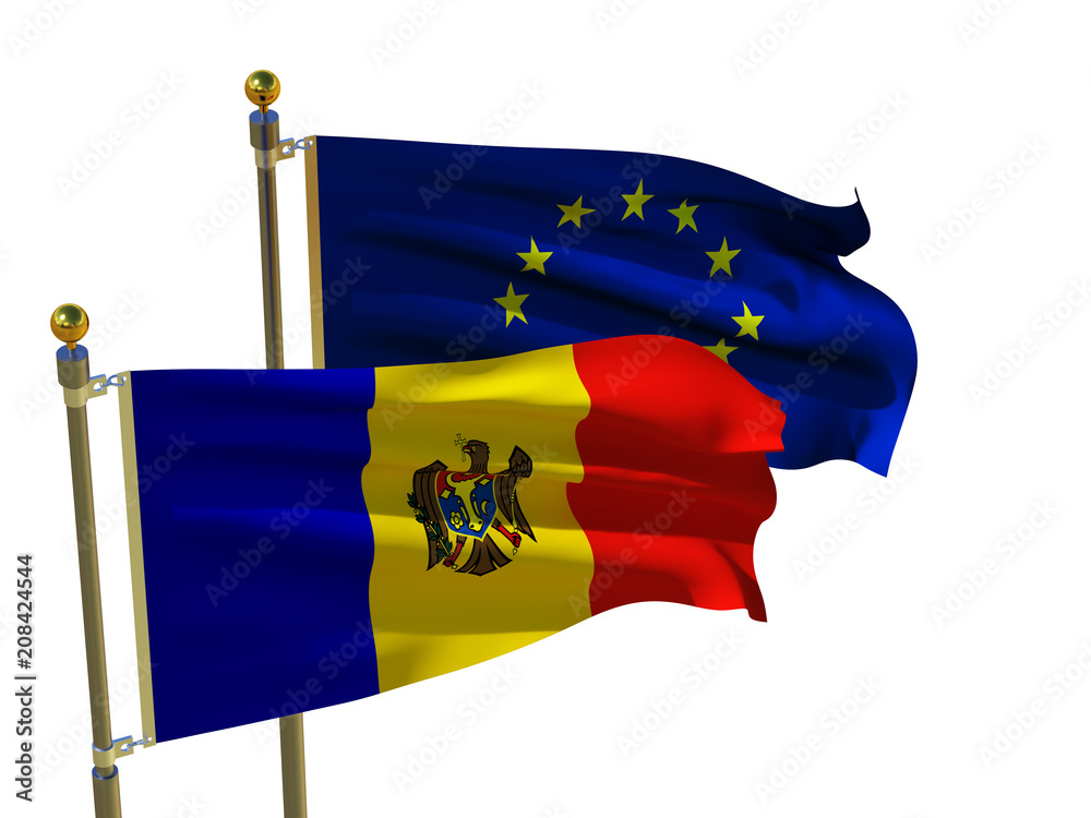 Moldavia flag EU flag Isolated Silk waving flags Moldova with emblem ...