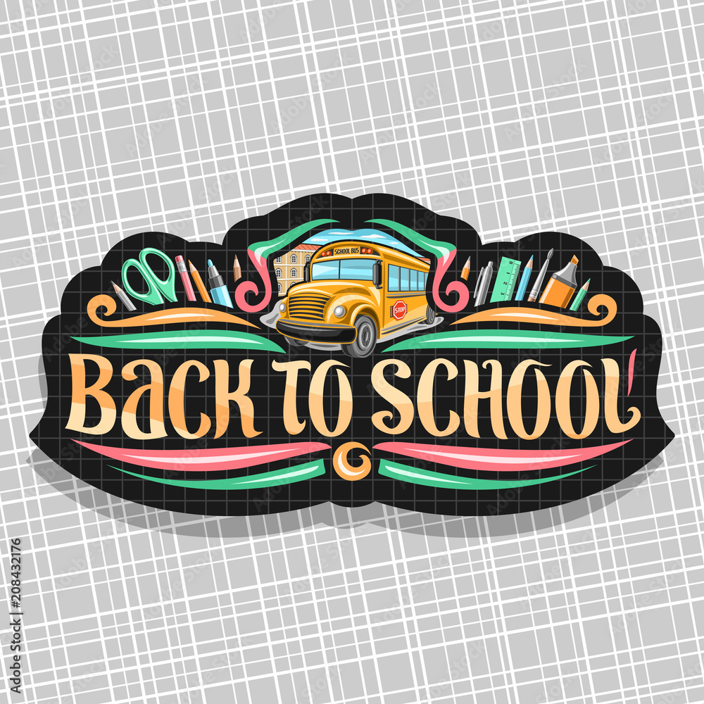 Vector logo for School, tag with set of writing accessories, original ...