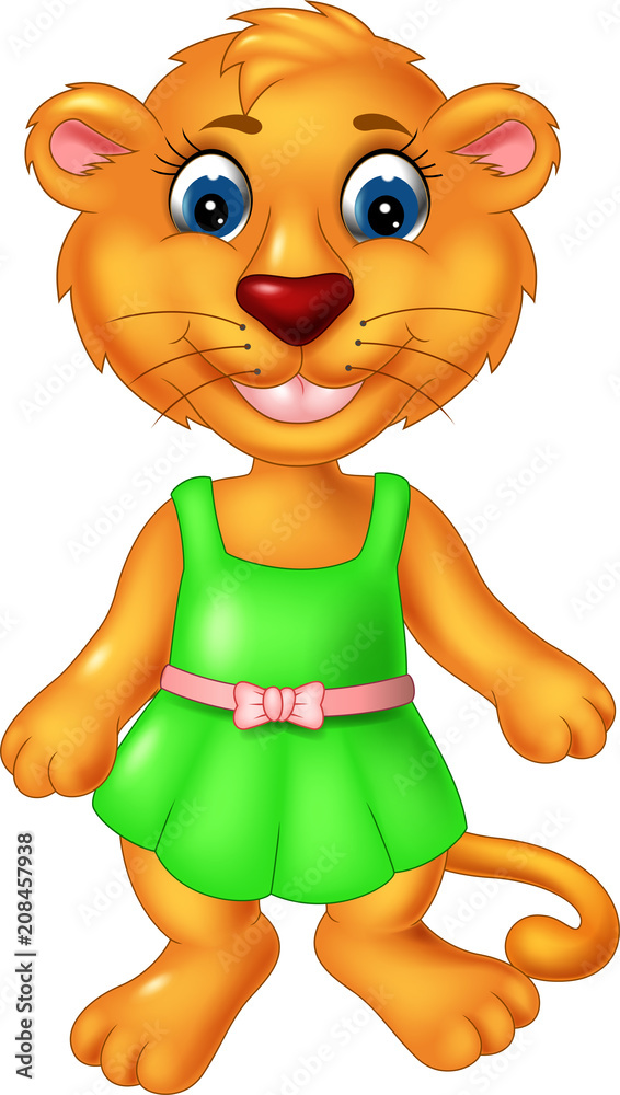 cute lioness cartoon standing with smiling and waving Stock Vector ...