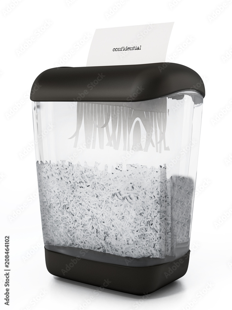 Póster Paper shredder full of shredded paper. 3D illustration – Cuadro ...