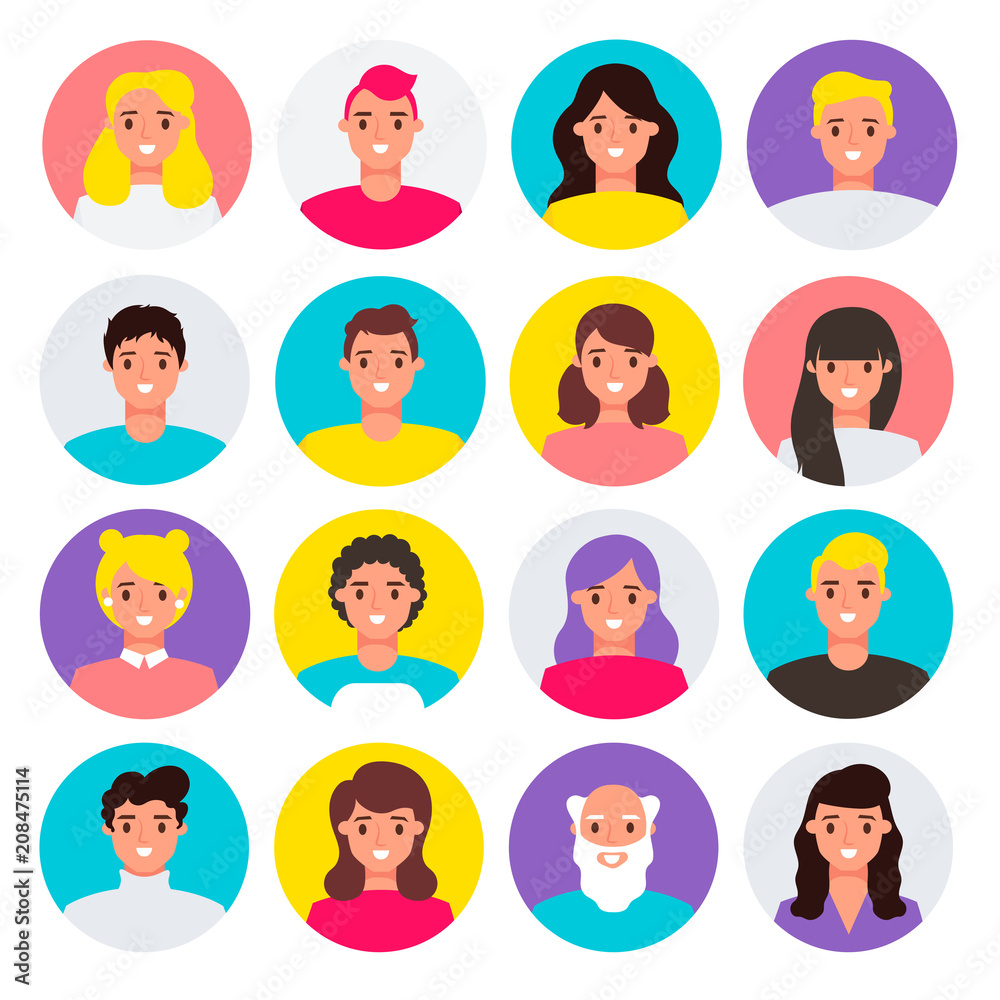 Set of colorful vector icons. people. flat cartoon characters design ...