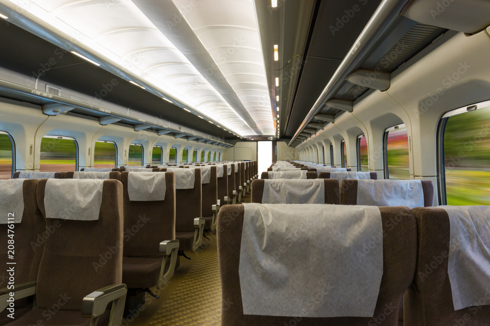 Interior of electric train with empty seats business transportation ...