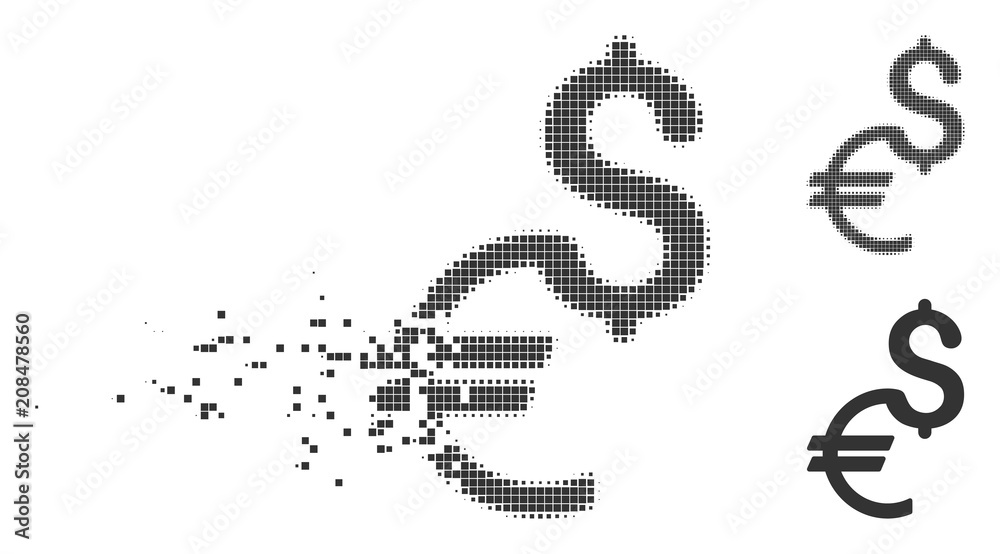 Fractured currency dotted icon with disintegration effect. Halftone ...