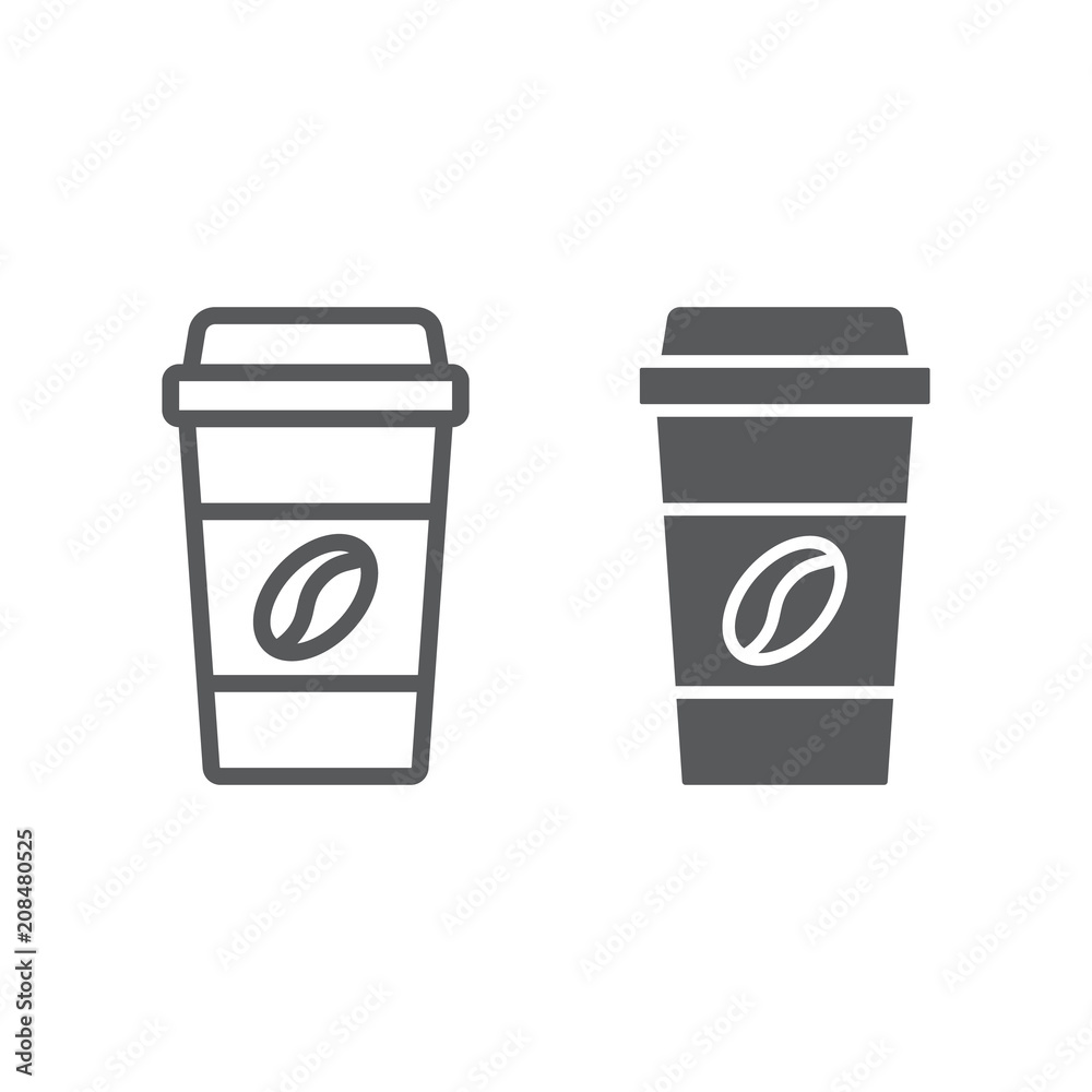 Disposable coffee cup line and glyph icon, coffee and cafe, paper cup ...