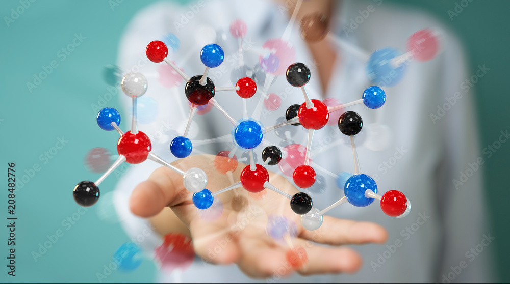 Businesswoman using modern molecule structure 3D rendering Stock Photo ...
