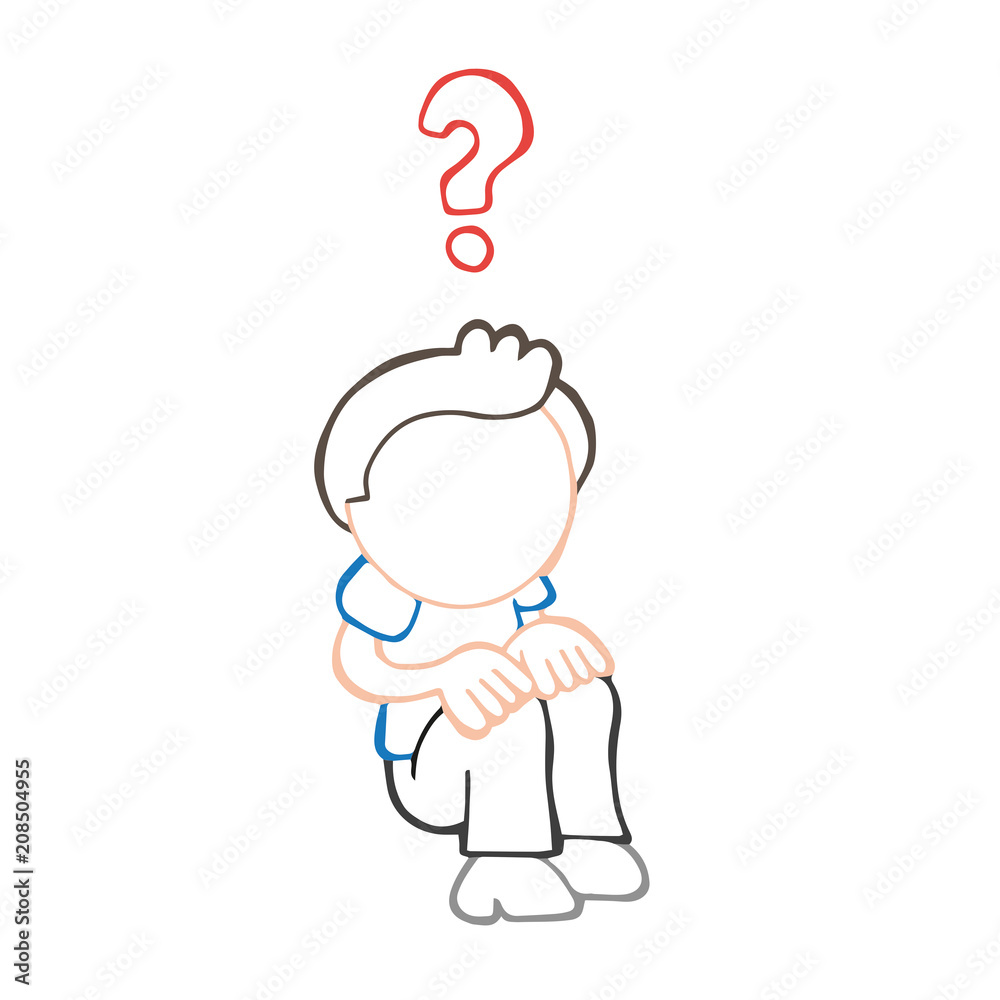 Vector hand-drawn cartoon of man sitting and confused Stock Vector ...