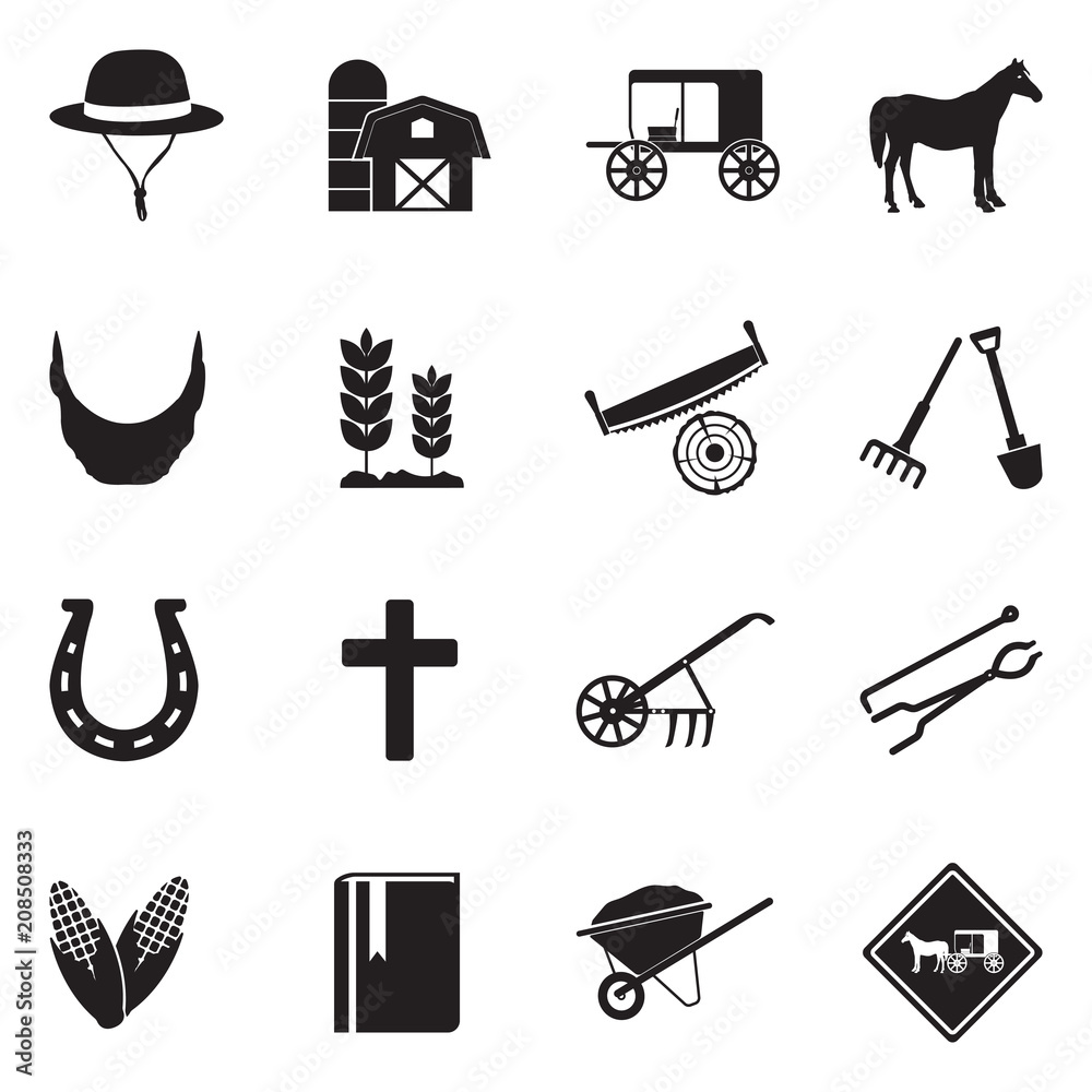 Poster Amish Icons. Black Flat Design. Vector Illustration. – Tableau ...