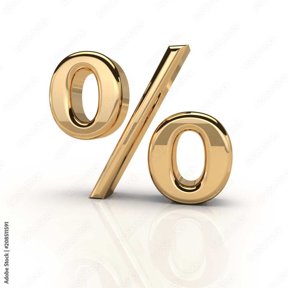 percent 3d golden percentage sale sign symbol icon rendering ...