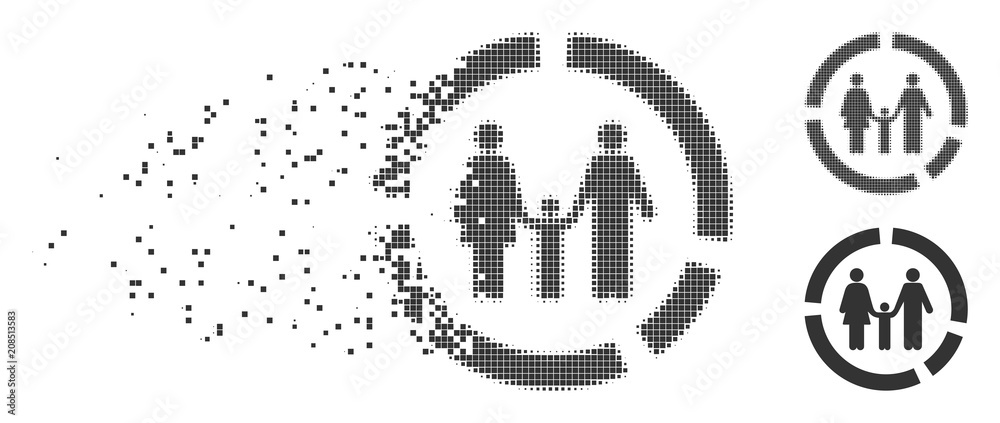 Dispersed family diagram dotted icon with disintegration effect ...