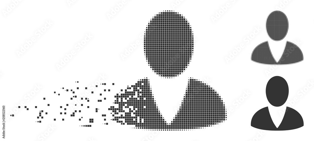 Grey vector user icon in dissolved, dotted halftone and undamaged solid ...