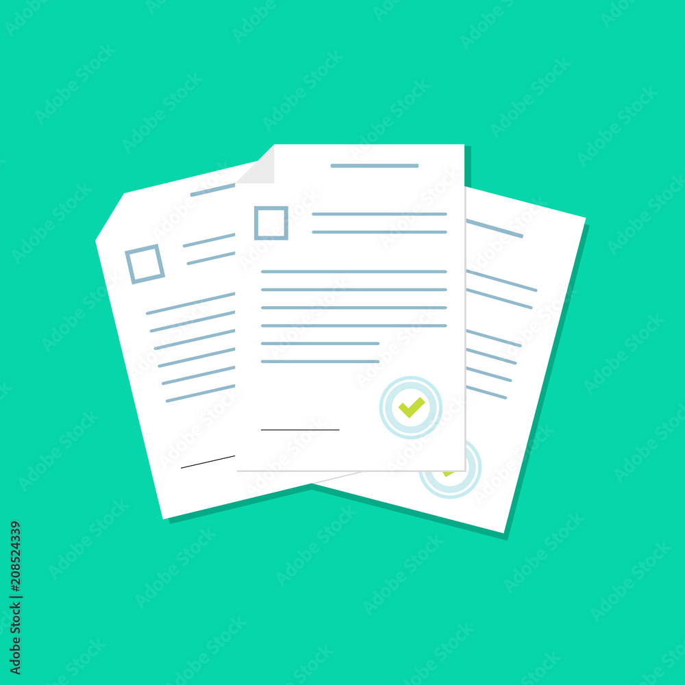 Survey or exam form paper sheets pile with answered quiz checklist and ...