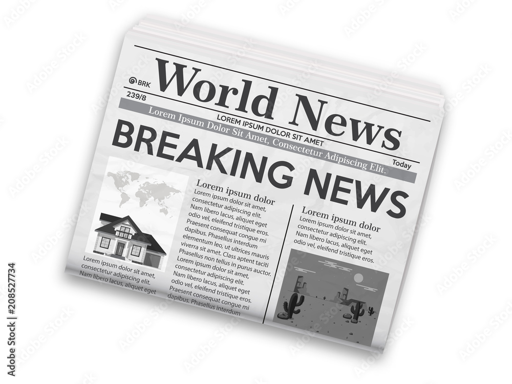 Realistic vector illustration of black and white newspaper layout ...