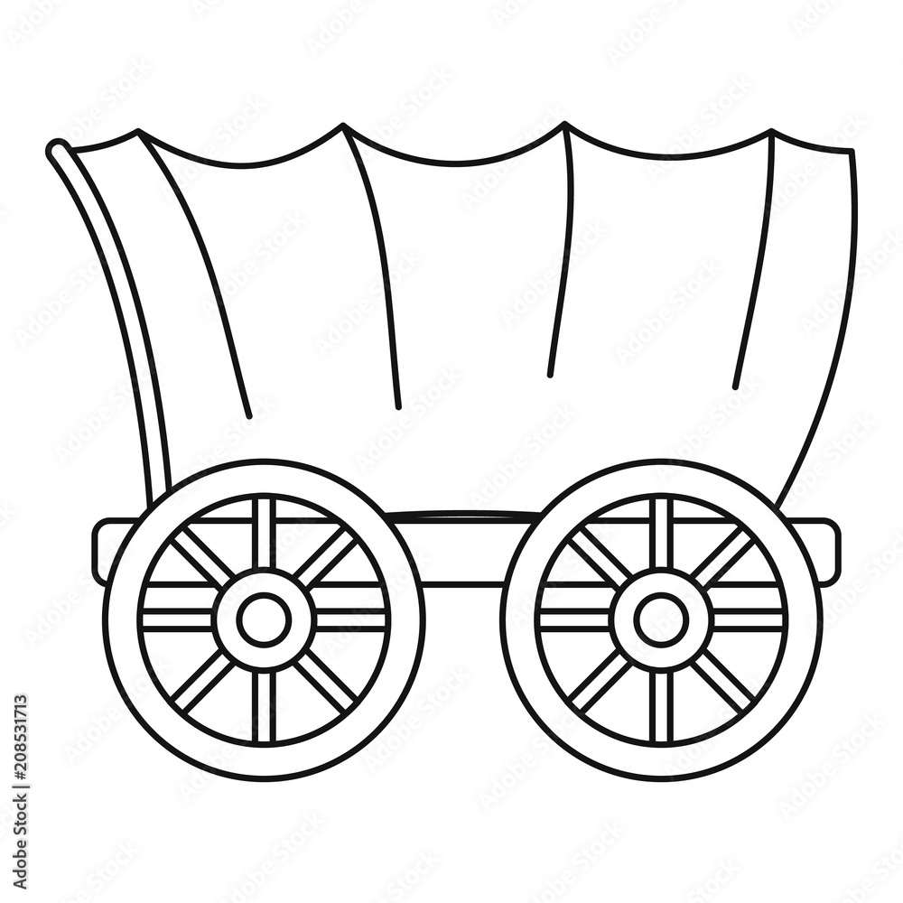 Ancient western covered wagon icon in outline style isolated on white ...