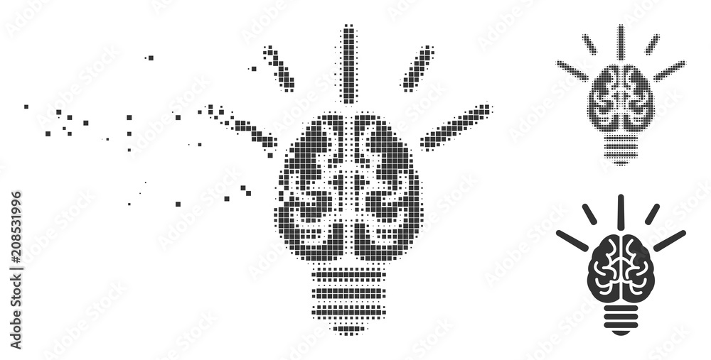 Dispersed brain idea bulb pixel icon with disintegration effect ...