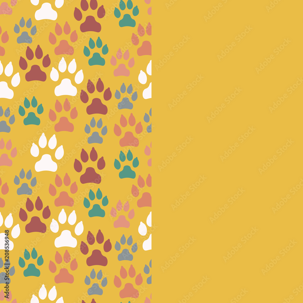 Card with dog track seamless pattern and empty space. Vector ...