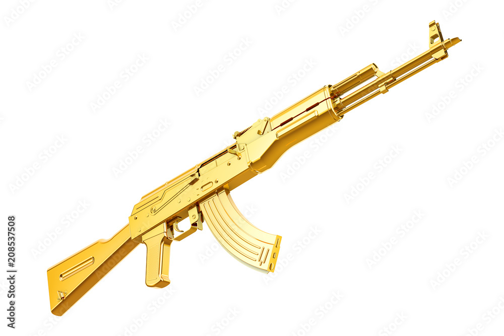 Golden assault rifle, 3D rendering Stock Illustration | Adobe Stock