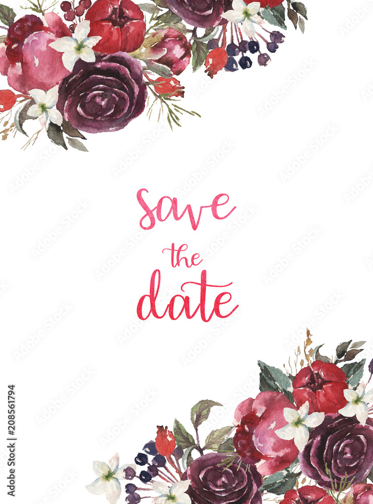 Watercolor flower set. Beautiful floral clip art. Elegant floral frame ...