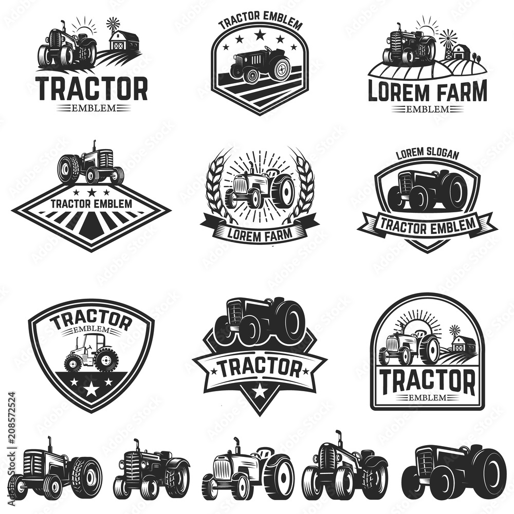 Set of tractor emblems. Design element for label, sign. Stock Vector ...